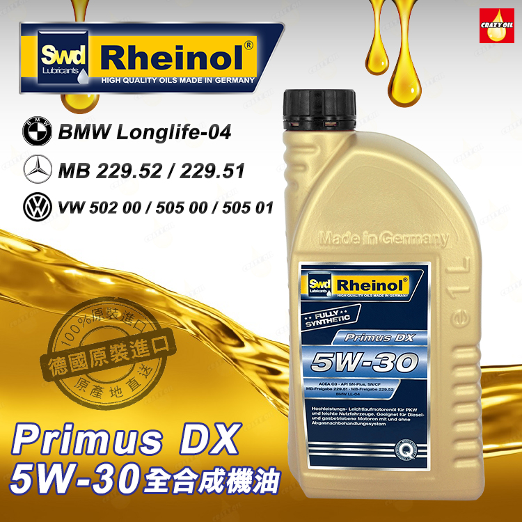 【汽車機油】SWD Rheinol Primus DX 5W30 全合成機油 | 瘋油網