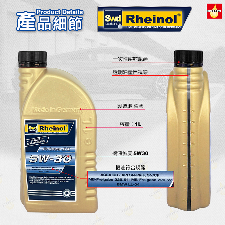 SWD Rheinol Primus DX 5W30 全合成機油 | 瘋油網