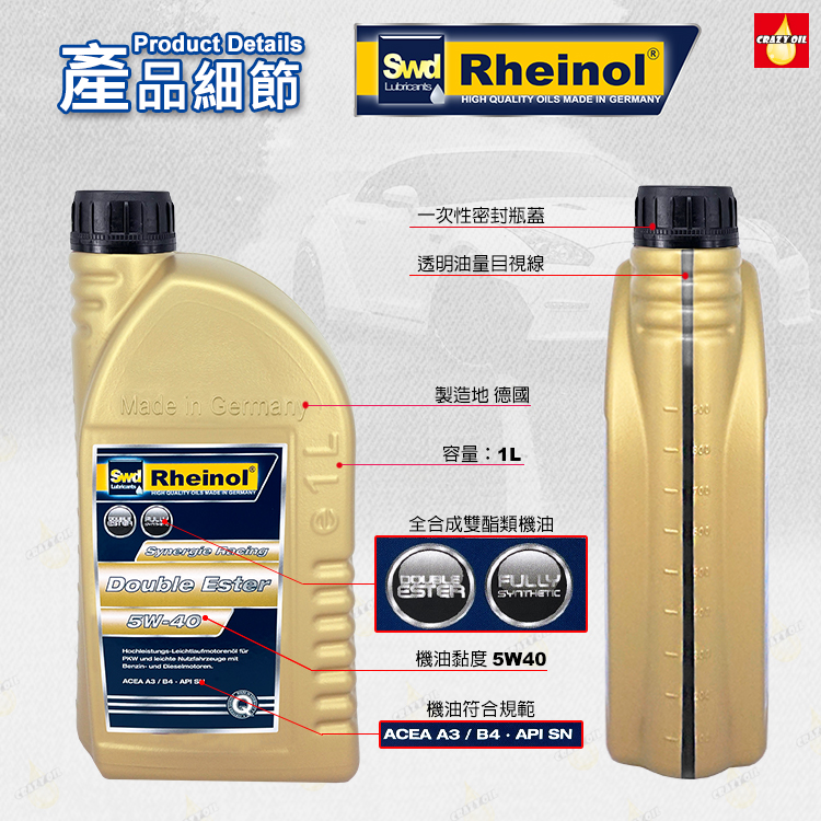 SWD Rheinol Synergie Racing 5W40 DOUBLE ESTER 雙酯類全合成機油 | 瘋油網