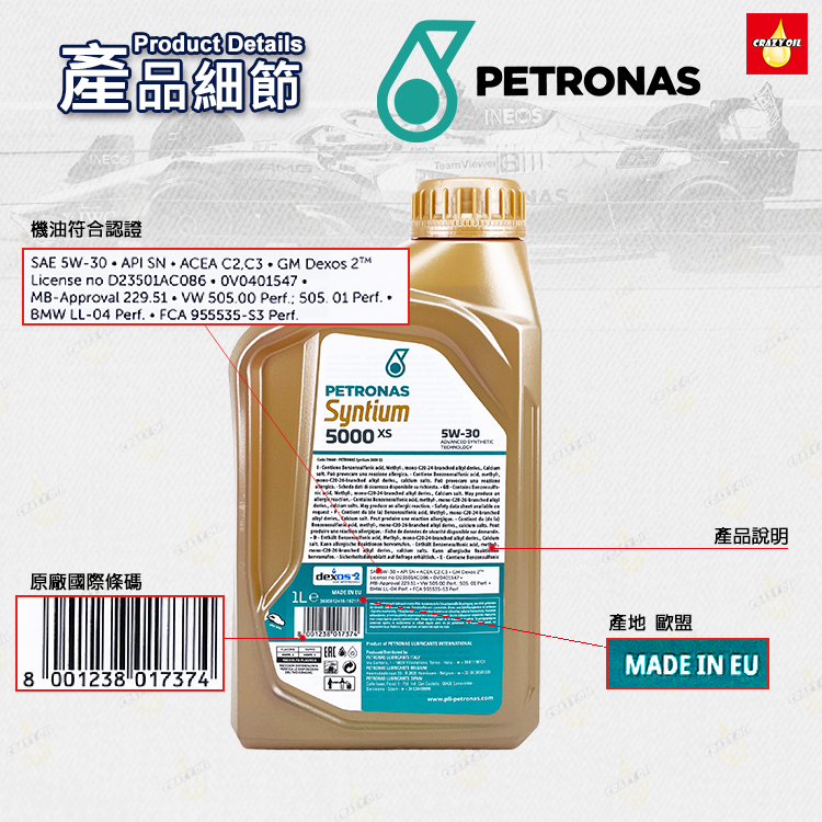PETRONAS Syntium 5000 XS 5W30 汽車合成機油 | 瘋油網