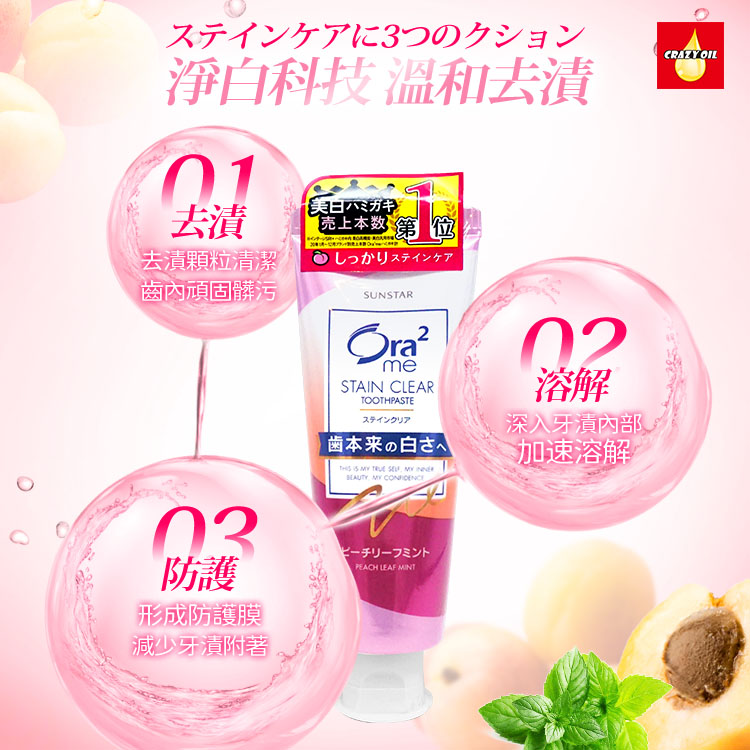 【即期品】SUNSTAR Ora² me 淨白無瑕牙膏 蜜桃薄荷 130g 有效期限2024/09/23 | 瘋油網