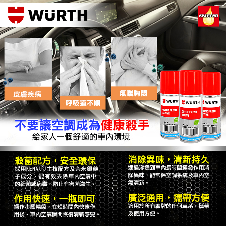 德國 WURTH 車輛空調清潔噴霧劑(車輛空調系統清潔劑) QUICK FRESH ACTIVE | 瘋油網